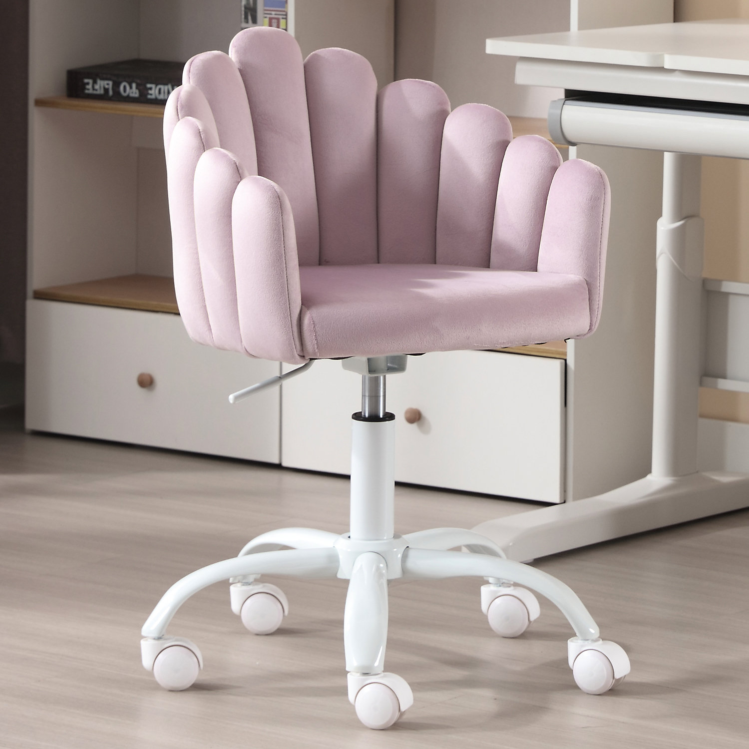 Swivel Kids Desk Chair Upholstered Study Chair for Teenagers Cute Adjustable Reading Chair with White Legs for Reading Room Bedroom School Latitude