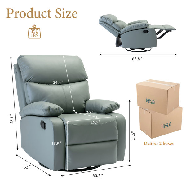 Latitude Run® Genuine Leather Small Recliners Manual Swivel Rocker ...