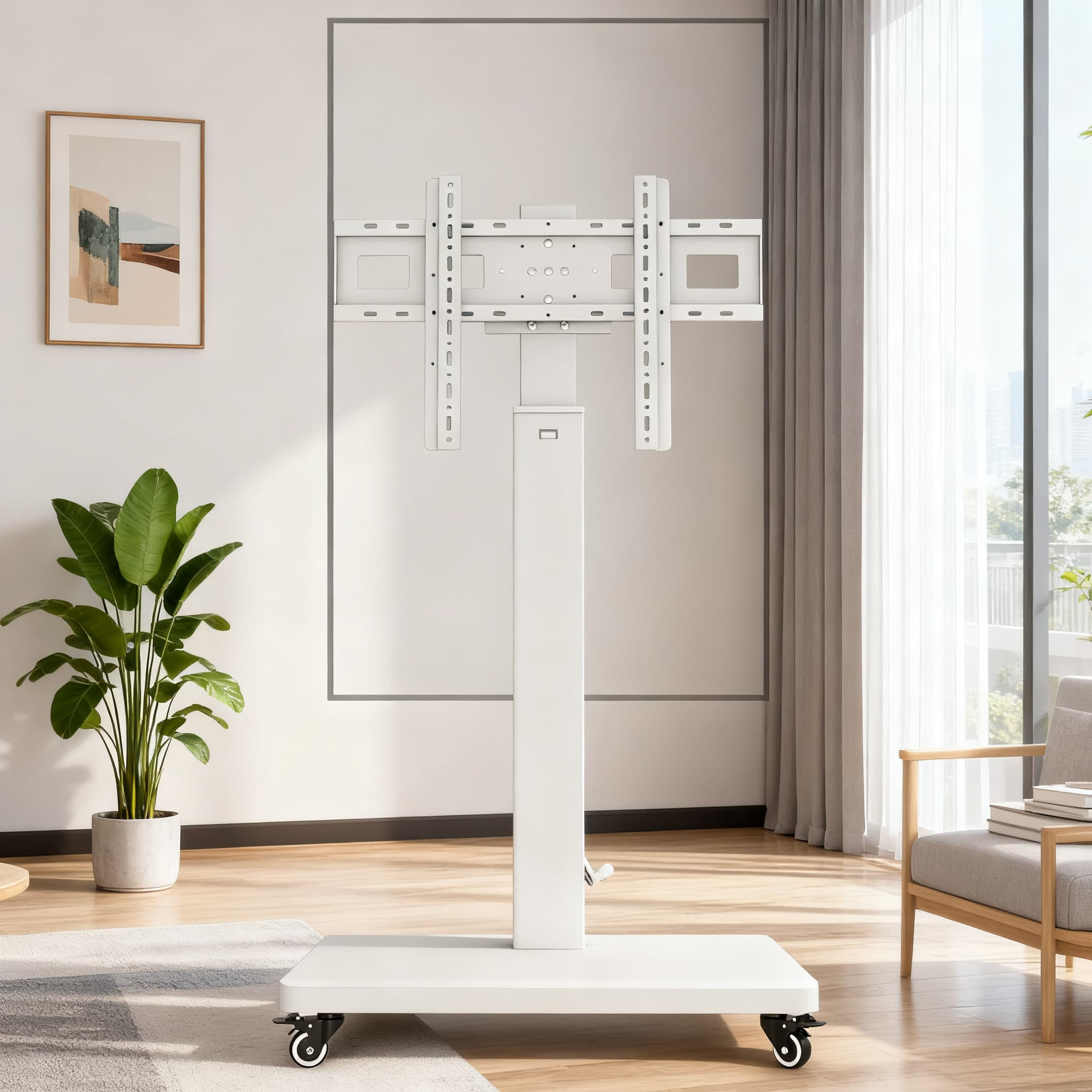 Symple Stuff Mobile TV Cart Stand With 90° Rotation, Manual Height ...