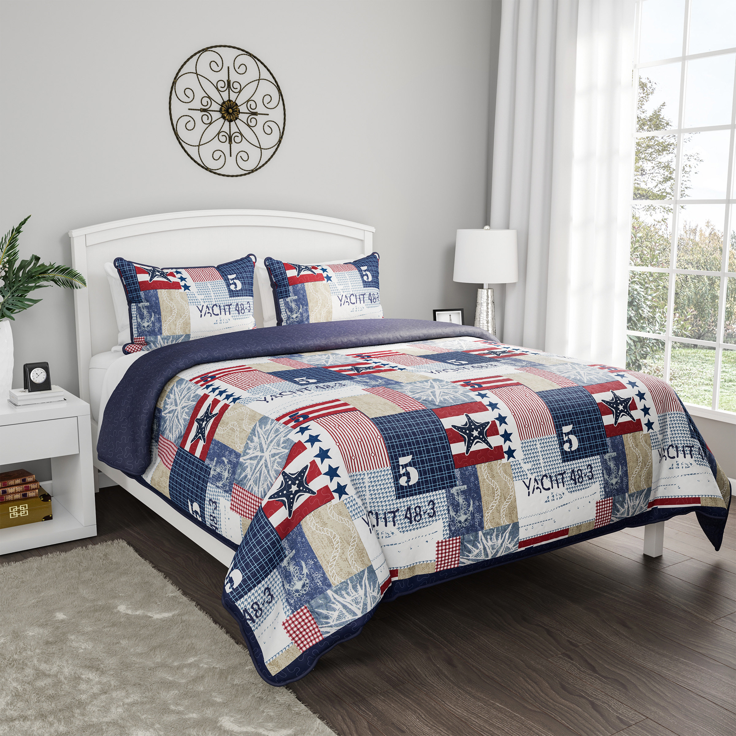 Lavish Home Quilt Set - Nautical Americana Patchwork Print All-Season ...