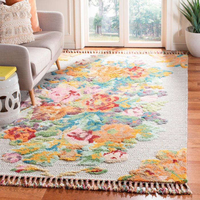 Bungalow Rose Hand Knotted Floral Rug | Wayfair