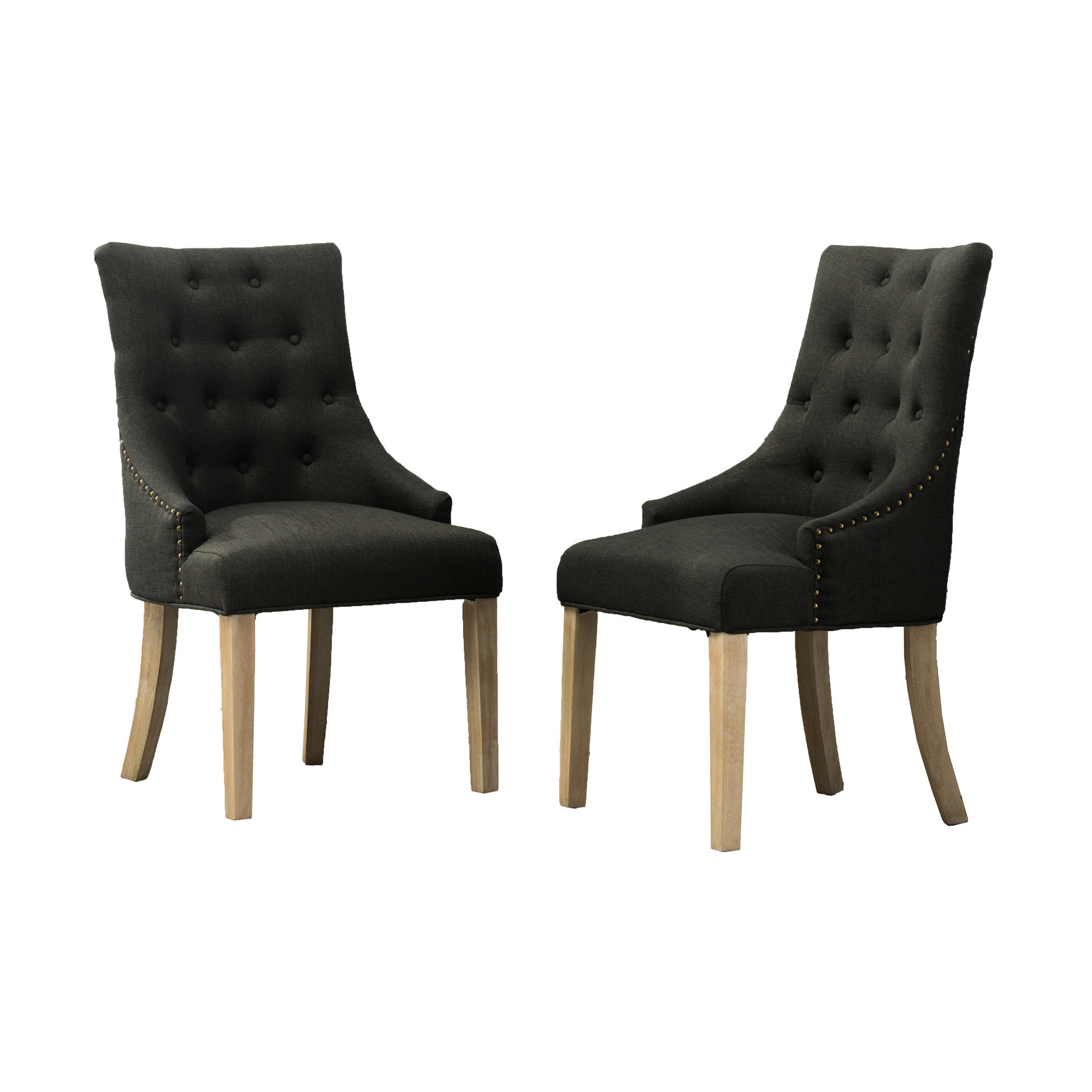 Darby Home Co Grey Button Solid Wood Wingback Chairs Of 2 - Elegant ...