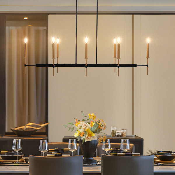 Mercer41 8-Light 48”W Modern Farmhouse Linear Chandelier For Dining ...