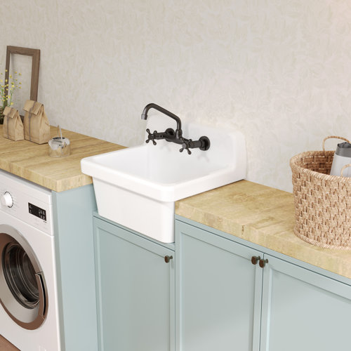 Ellai White Ceramic Utility Sink 24" Wall Mount Laundry Room Sink with ...