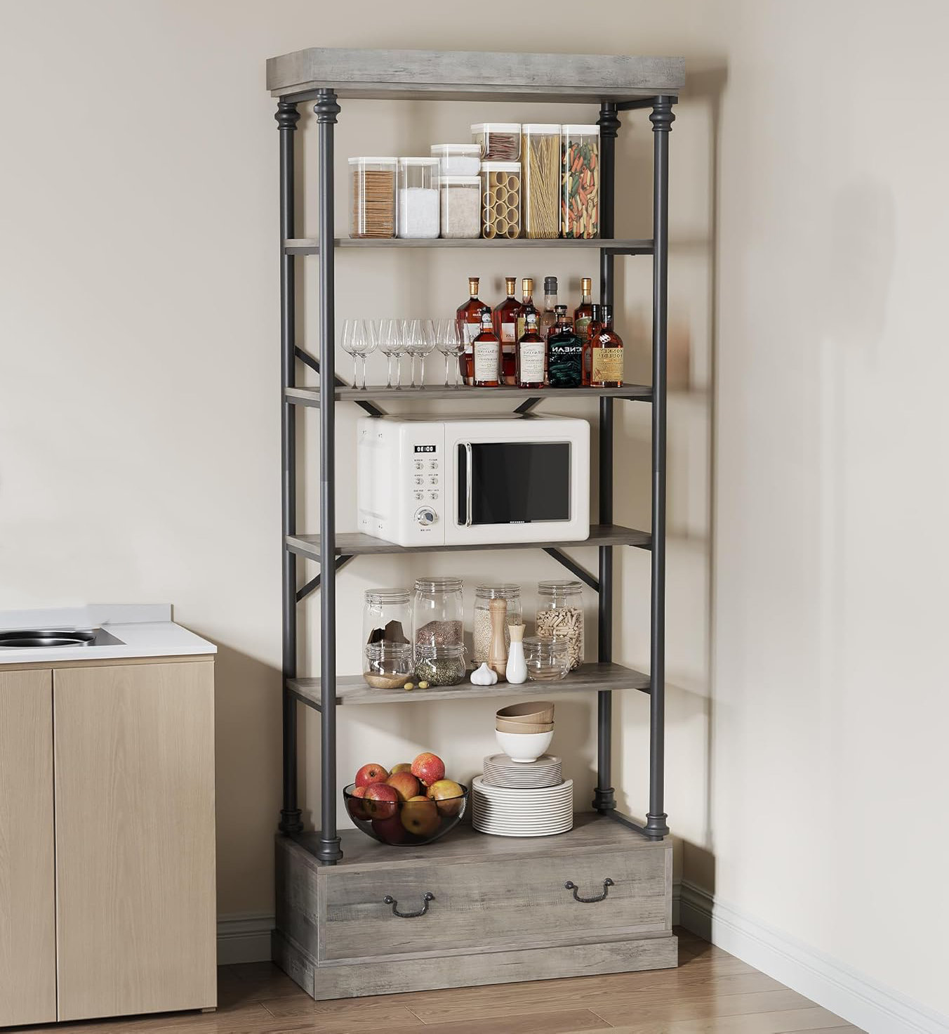 Trent Austin Design 5-layer Vintage Bookshelf, Display Rack, Storage Cabinet With Drawers ...