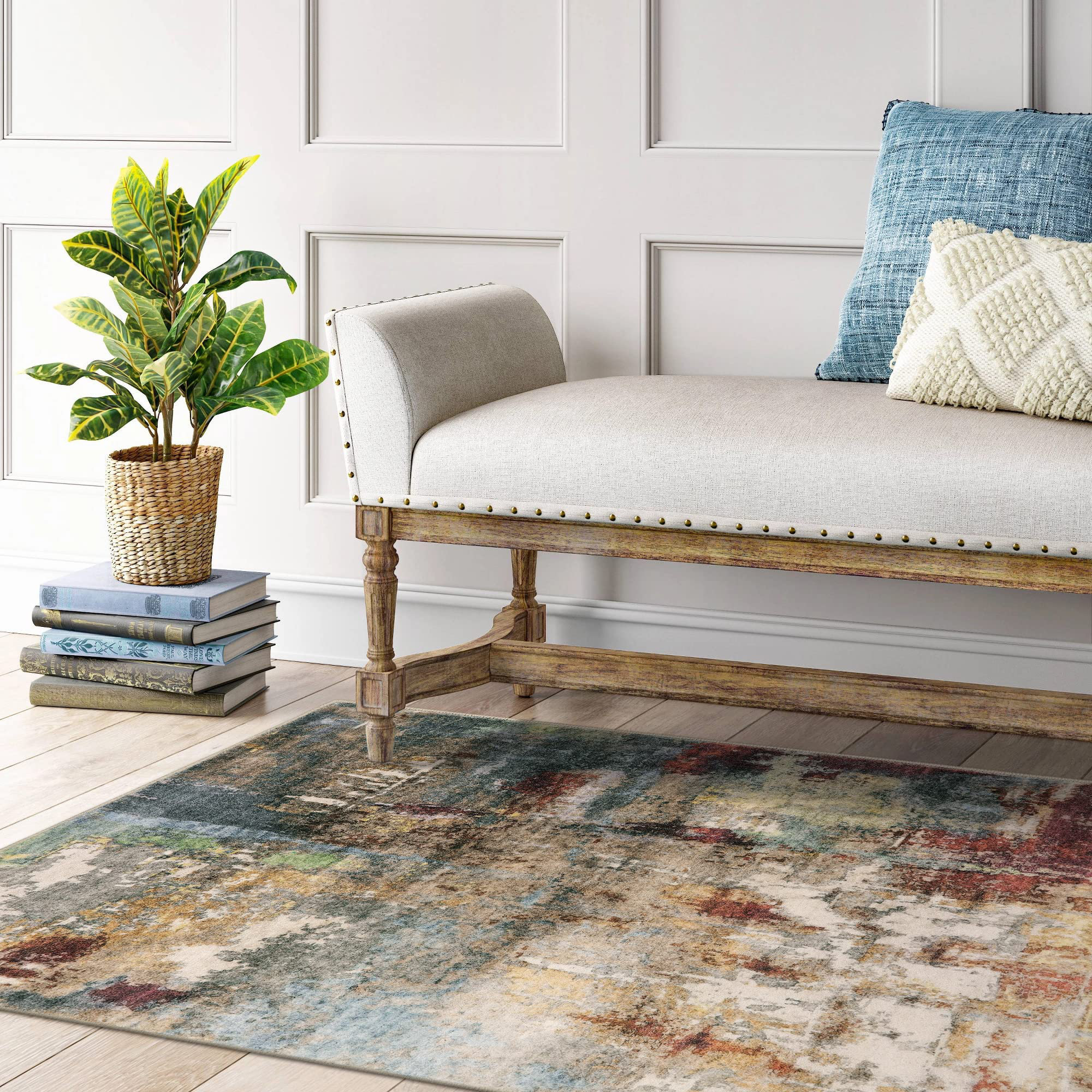 VOMGEB1 Modern Abstract 3x5 Washable Area Rug, Low Pile Anti-Slip Throw ...