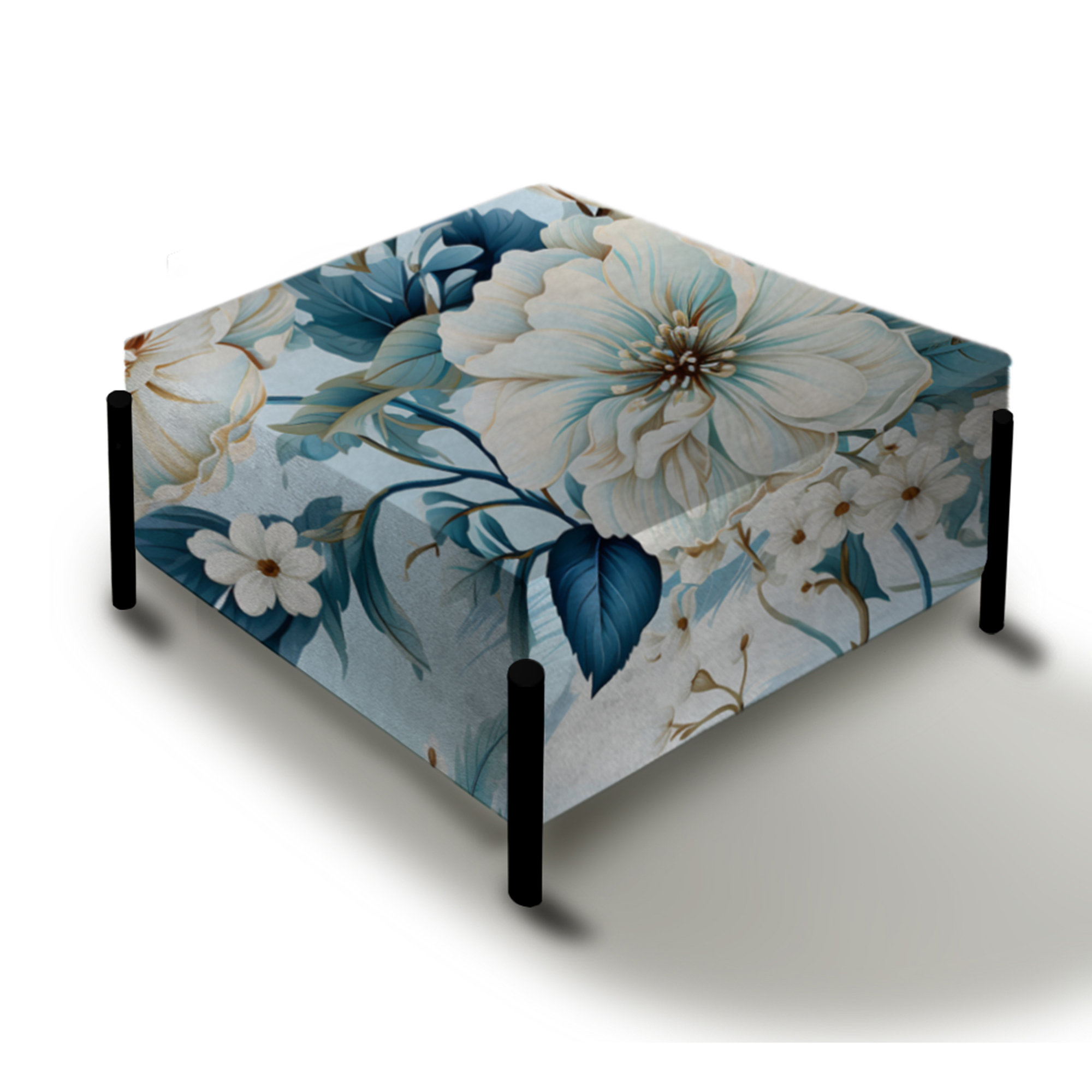 Design Art Ocean Blue Elegant Nautical - Tropical Large Square Ottoman ...