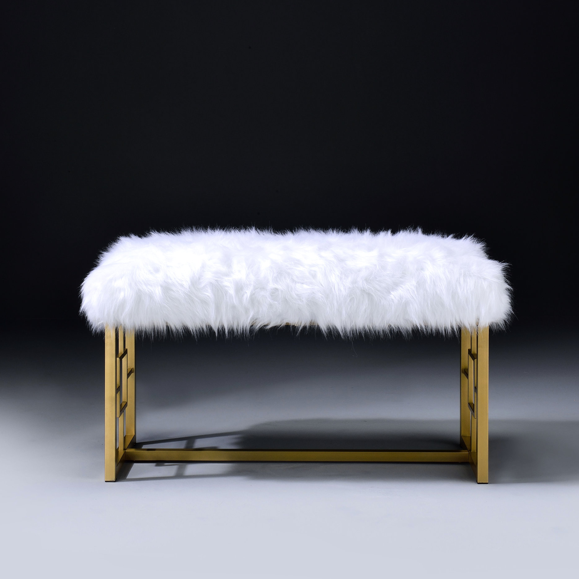 Mercer41 Cool Bedroom Bench With White Faux Fur Surface And Golden ...