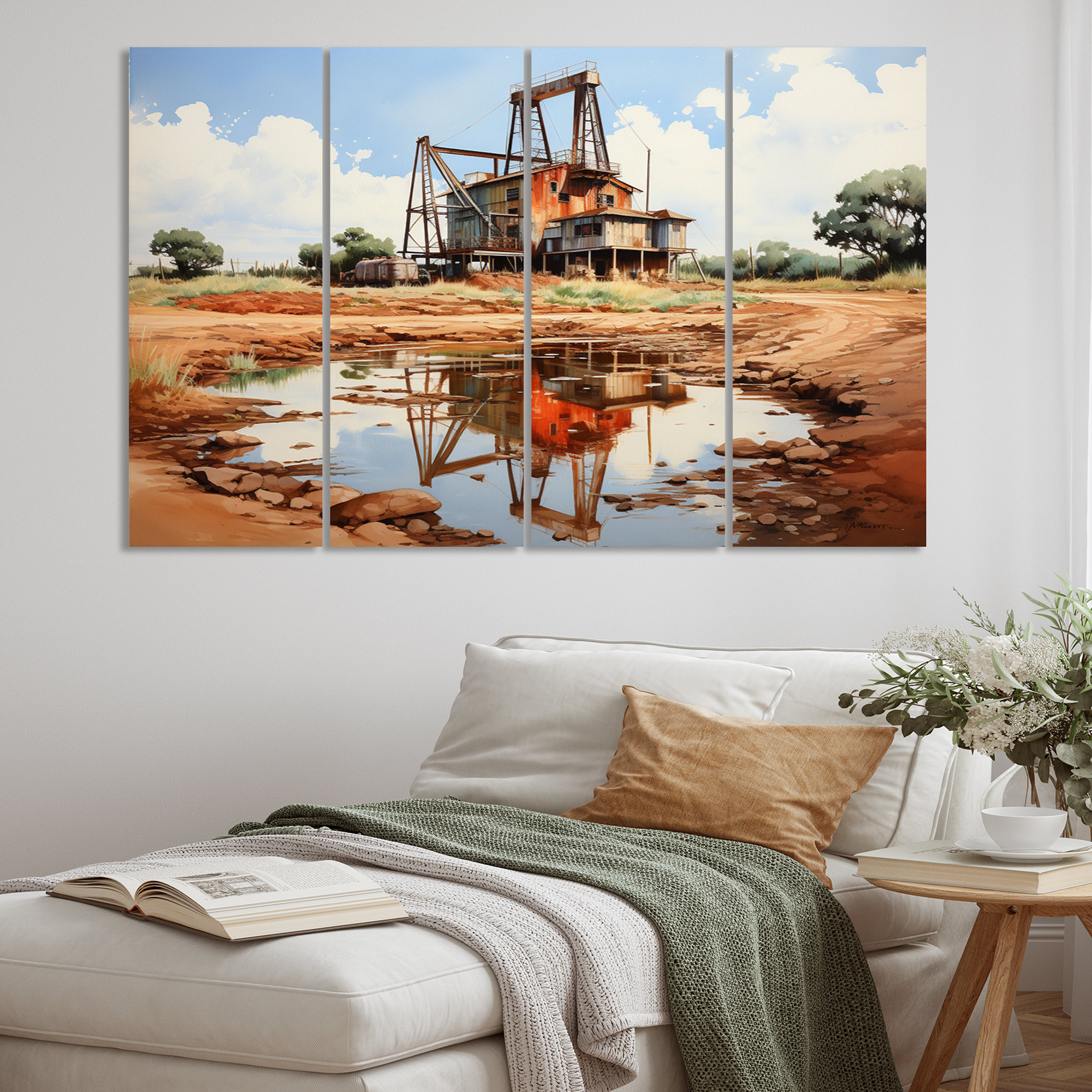 August Grove Beige Oil Rig In Texas - Oil Rigs / Fields Wall Art Living ...