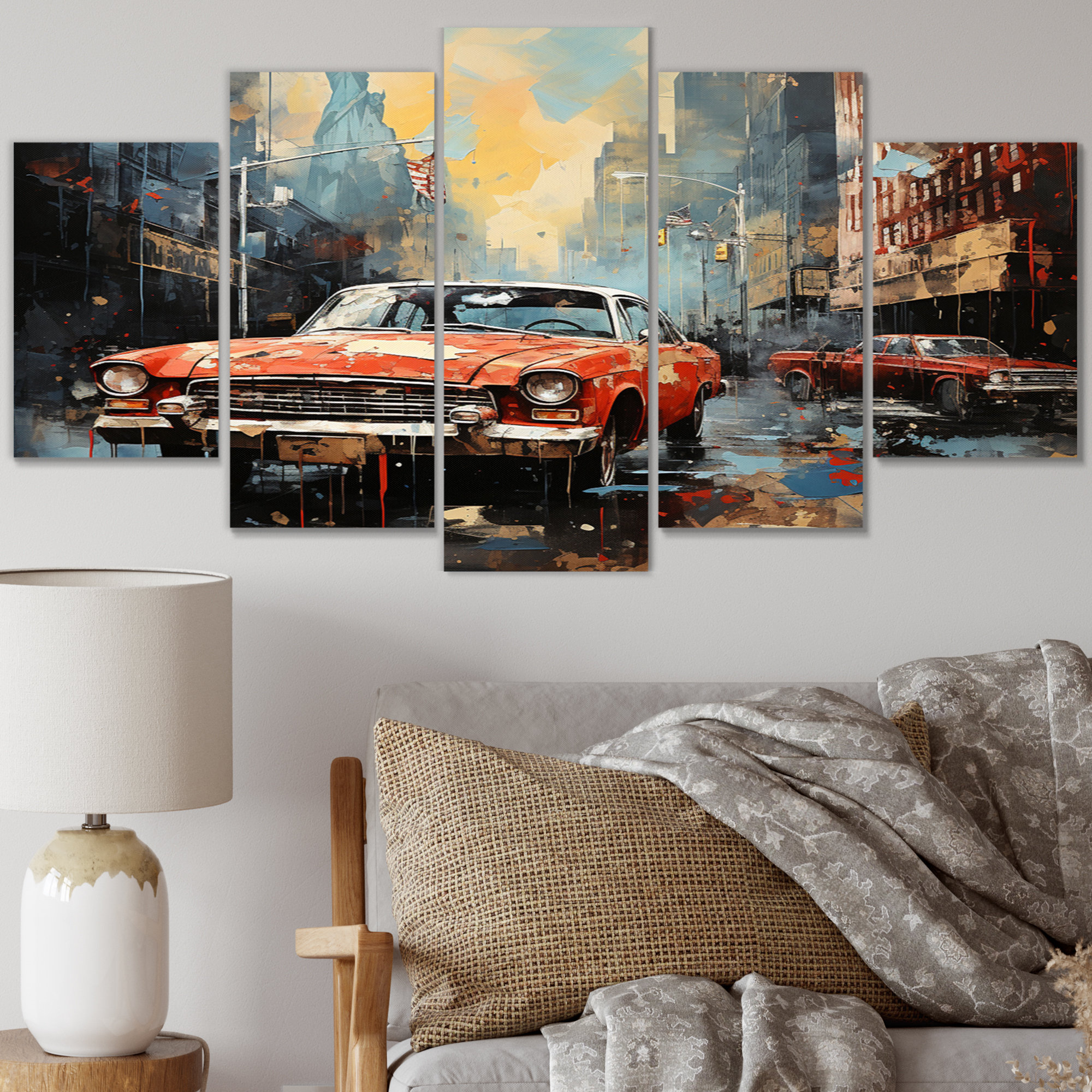 Ebern Designs Vintage Car Collage - Retro Car Canvas Print - 5 Panels ...