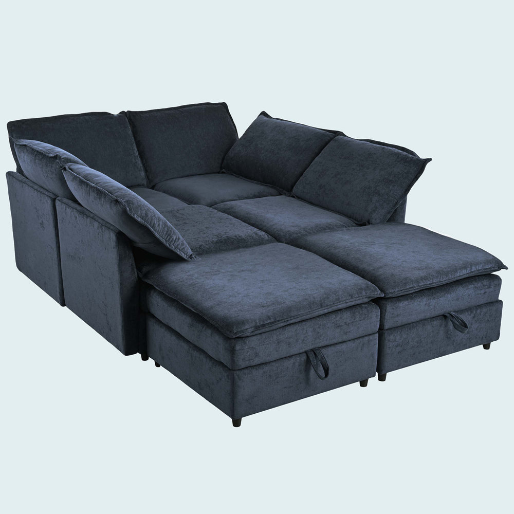 Hokku Designs 126'' Versatile 6-Piece Modular Sofa Bed With Storage ...
