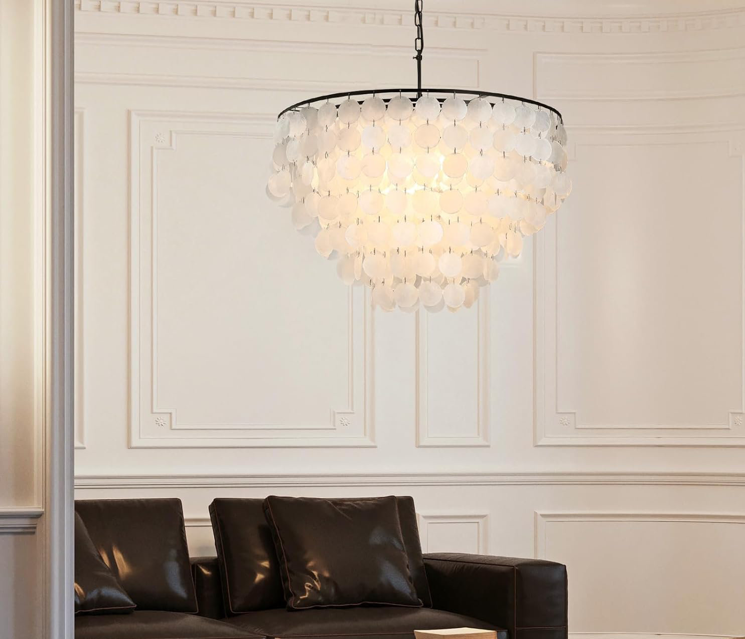 Everly Quinn Modern Capiz Shell Chandelier, 5-Light Seashell Hanging ...