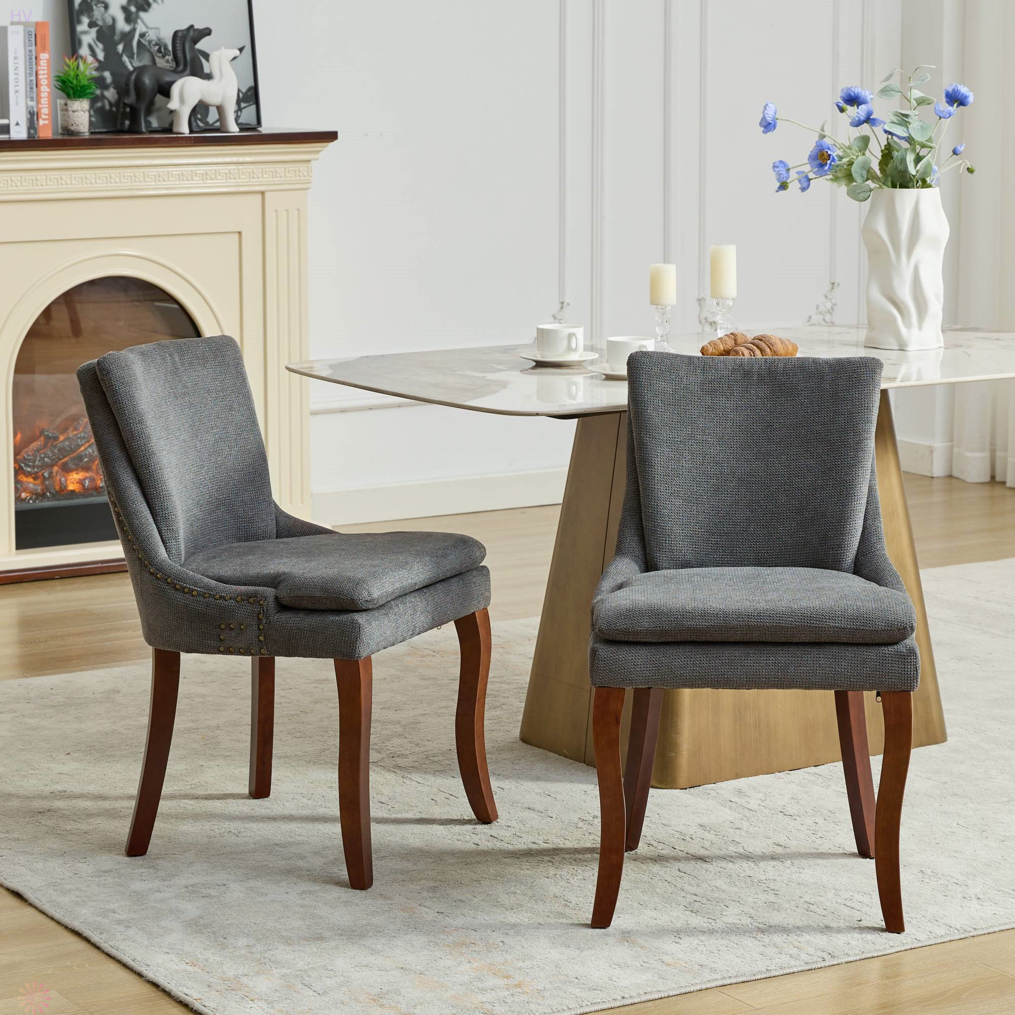 Mercer41 Modern Dining Chairs Set Of 2,Double-Layer Cushioned Chenille ...
