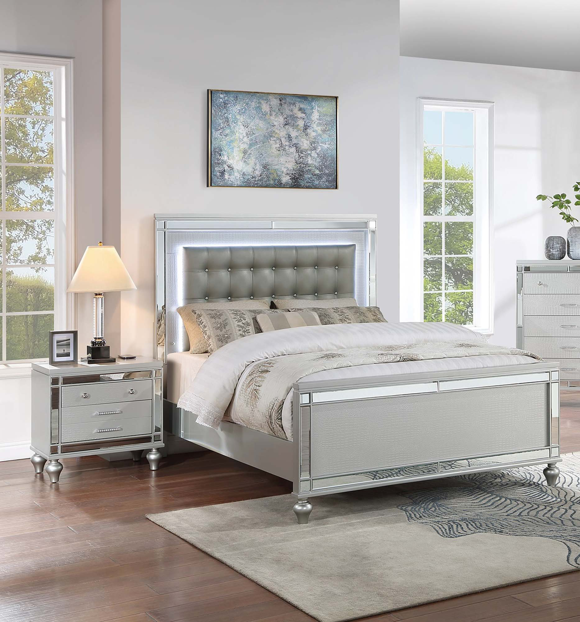 Orren Ellis Beautiful Tufted Faux Leather Bed W LED Lights 1Pc Panel ...