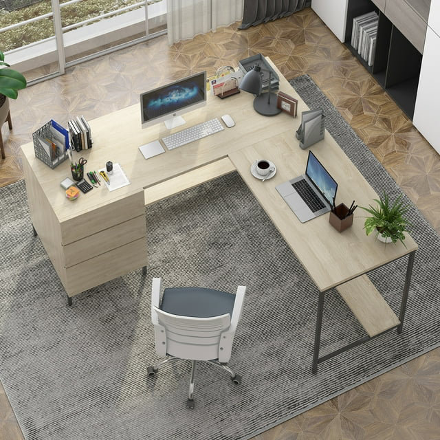 17 Stories Dwright L-Shaped Solid Wood Top Computer Desk | Wayfair