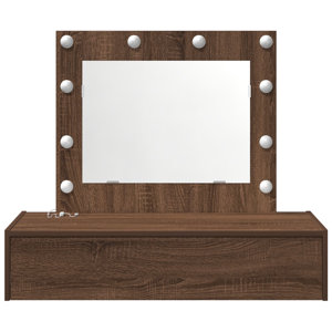 vidaXL Wall Hanging Dressing Table with LED Lights Brown Oak | Wayfair