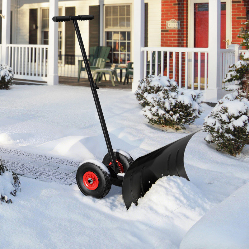 UPTIOT Modern Single- Handle Snow Shovel Pusher Plow with Wheels ...