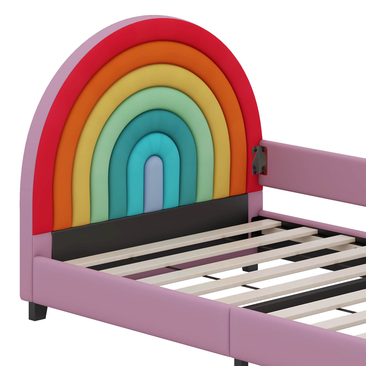 Cosmic Colorful Velvet Rainbow Twin Daybed Frame With Rainbow-Shaped ...
