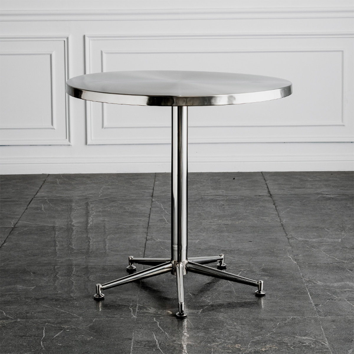 Orren Ellis Silver Round Stainless Steel Dining table | Wayfair