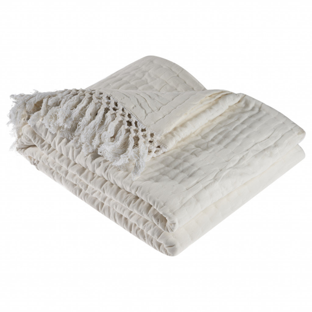 HomeRoots Cream Woven Cotton Solid Color Throw | Wayfair