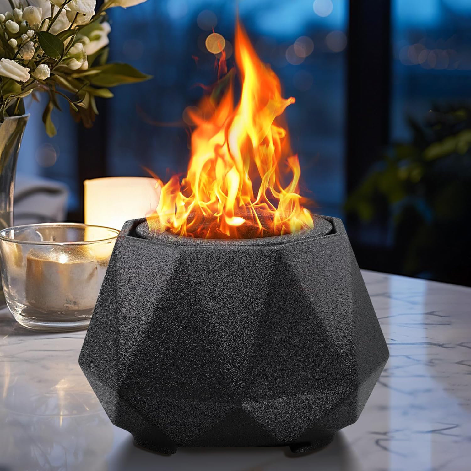 Ebern Designs Ceramics Table Top Fire Pit Bowl, Indoor Outdoor Tabletop ...