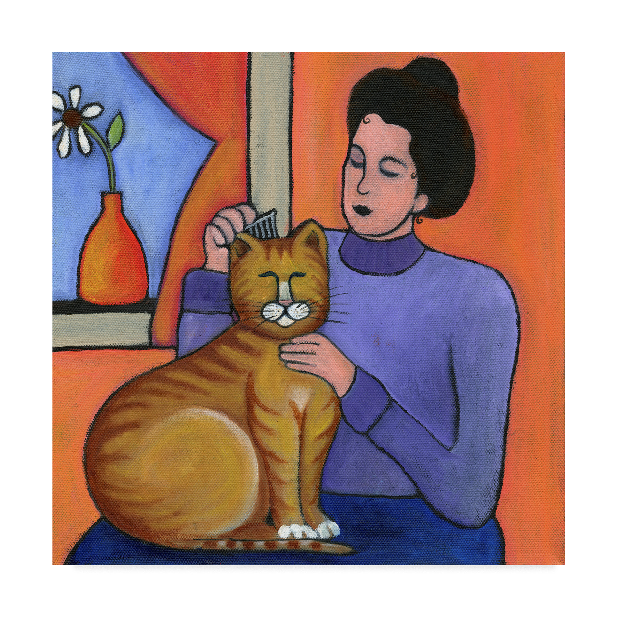 Winston Porter Pretty Kitty Blue by Cheryl Bartley - Wrapped Canvas ...