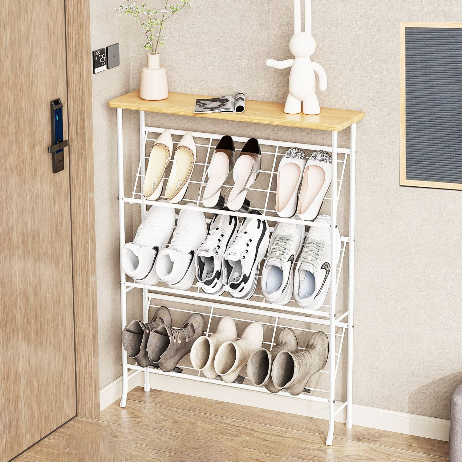 NIHAISHI Shoe Rack Storage, Narrow 4 Tier Metal Shoe Storage Shelf ...