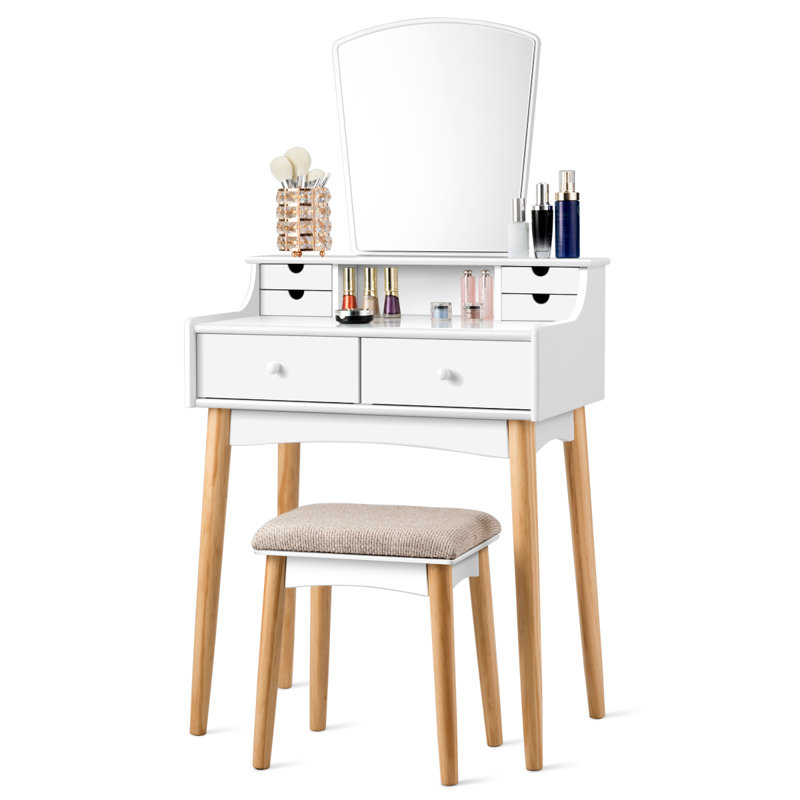 George Oliver Vercher Dressing Vanity Set with Stool and Mirror ...