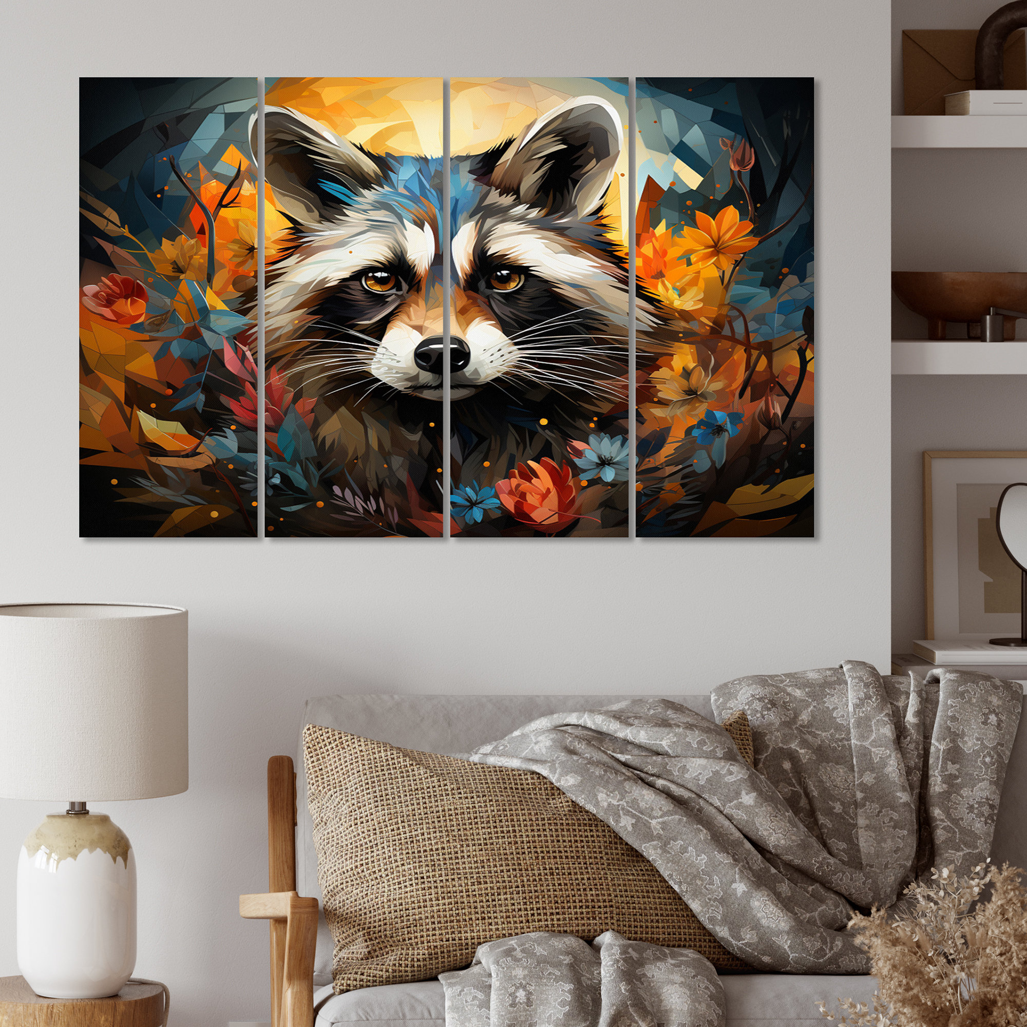 Millwood Pines Curious Raccoon Collage II On Canvas 4 Pieces Print ...