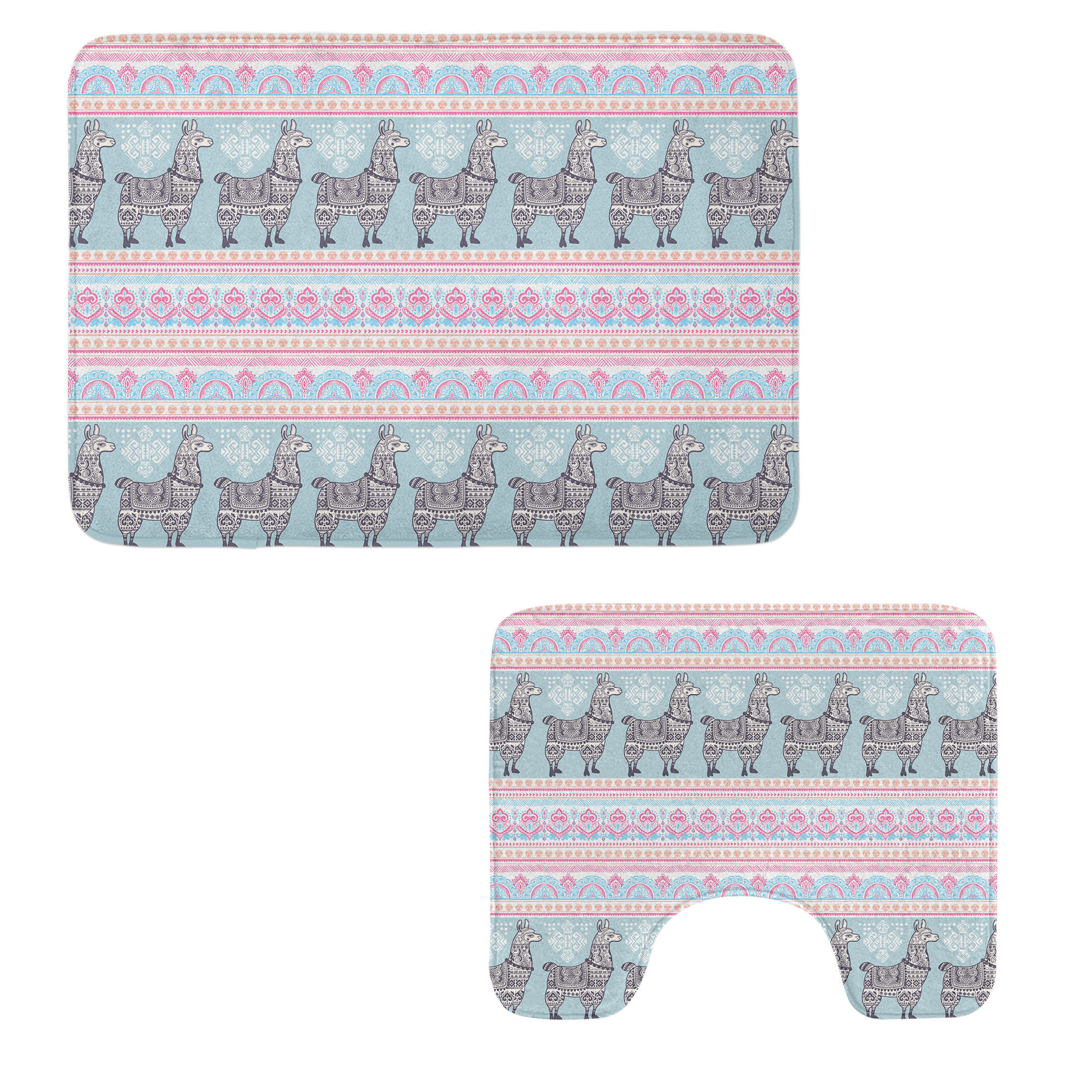 Dakota Fields Llama Bathroom Rug Set 2 Pieces Rectangle & Contour Mats ...