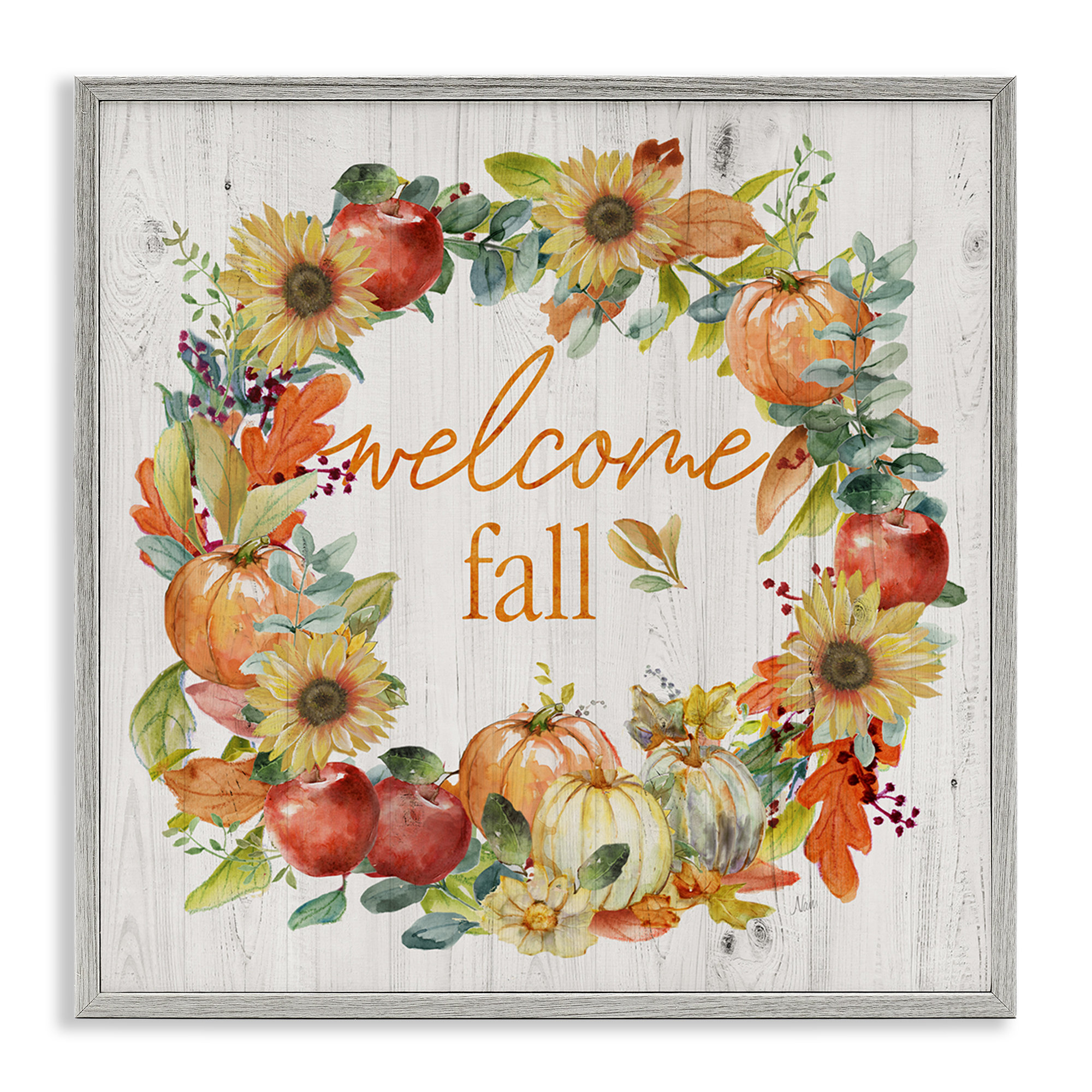 Ophelia & Co. Welcome Fall Pumpkin Wreath Giclee Art by Nan | Wayfair