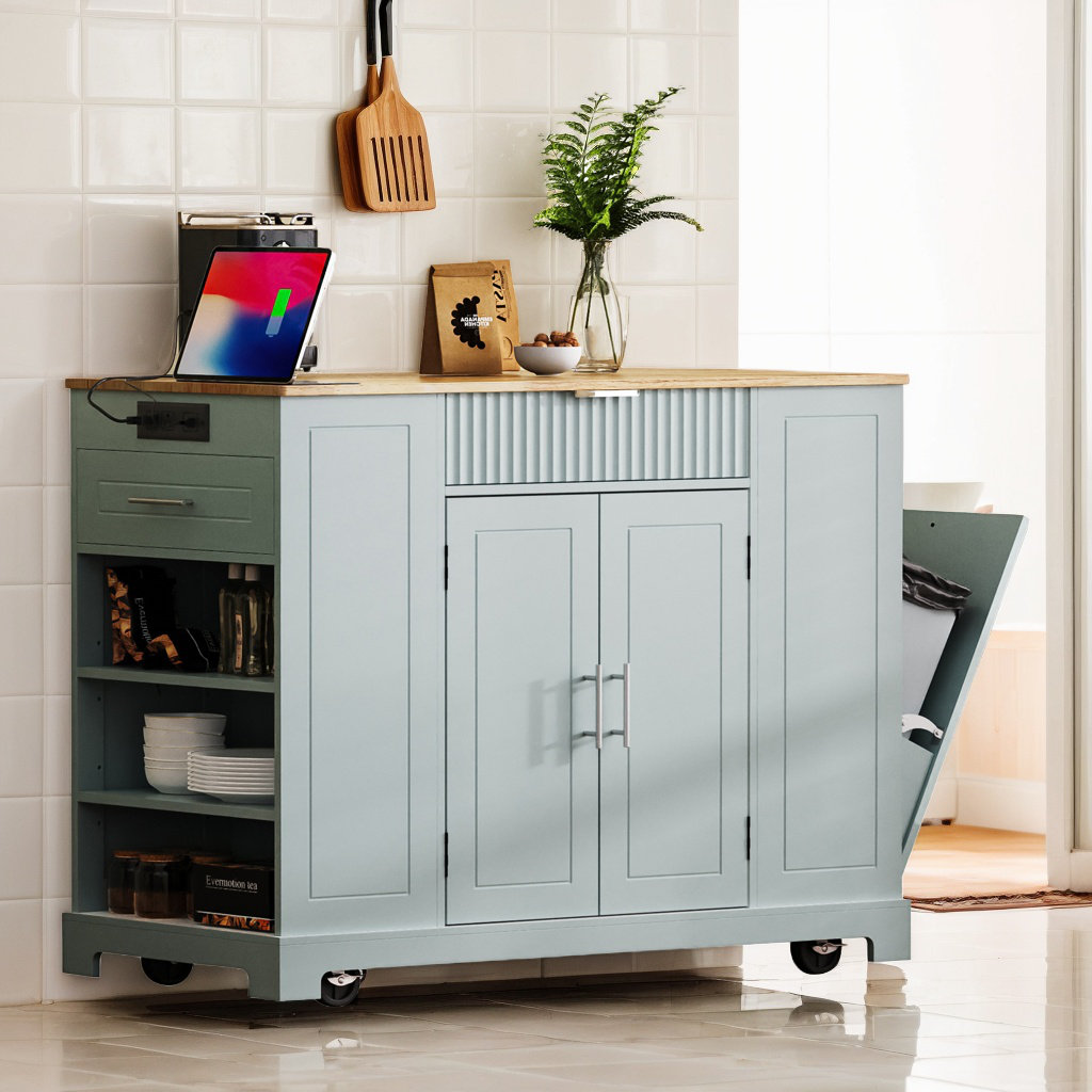 Lark Manor Rolling Kitchen Islands On 5 Wheels, Fluted Kitchen Island ...