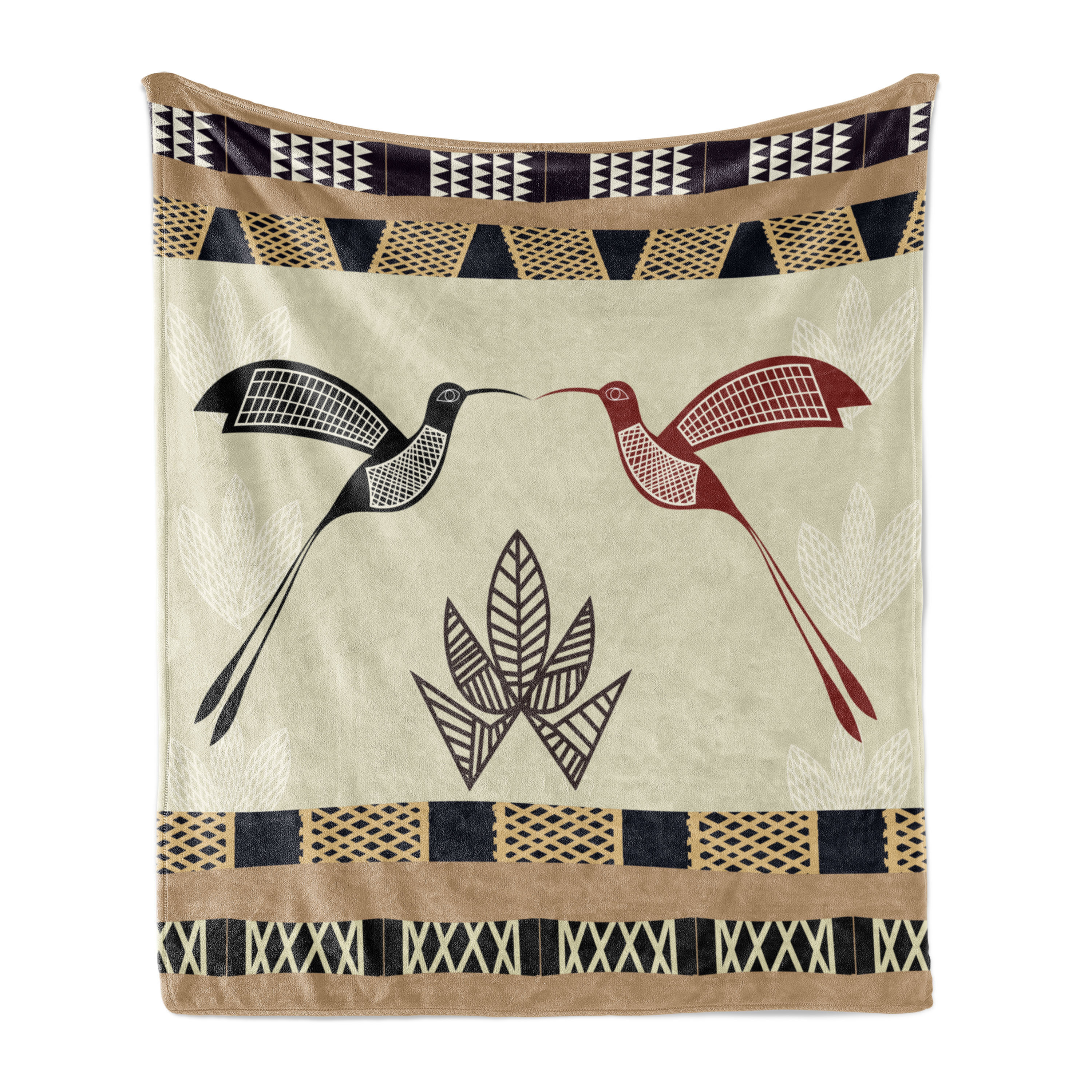 Ambesonne Tribal Fleece Blanket Branch Leaves Hummingbird Black Brown ...