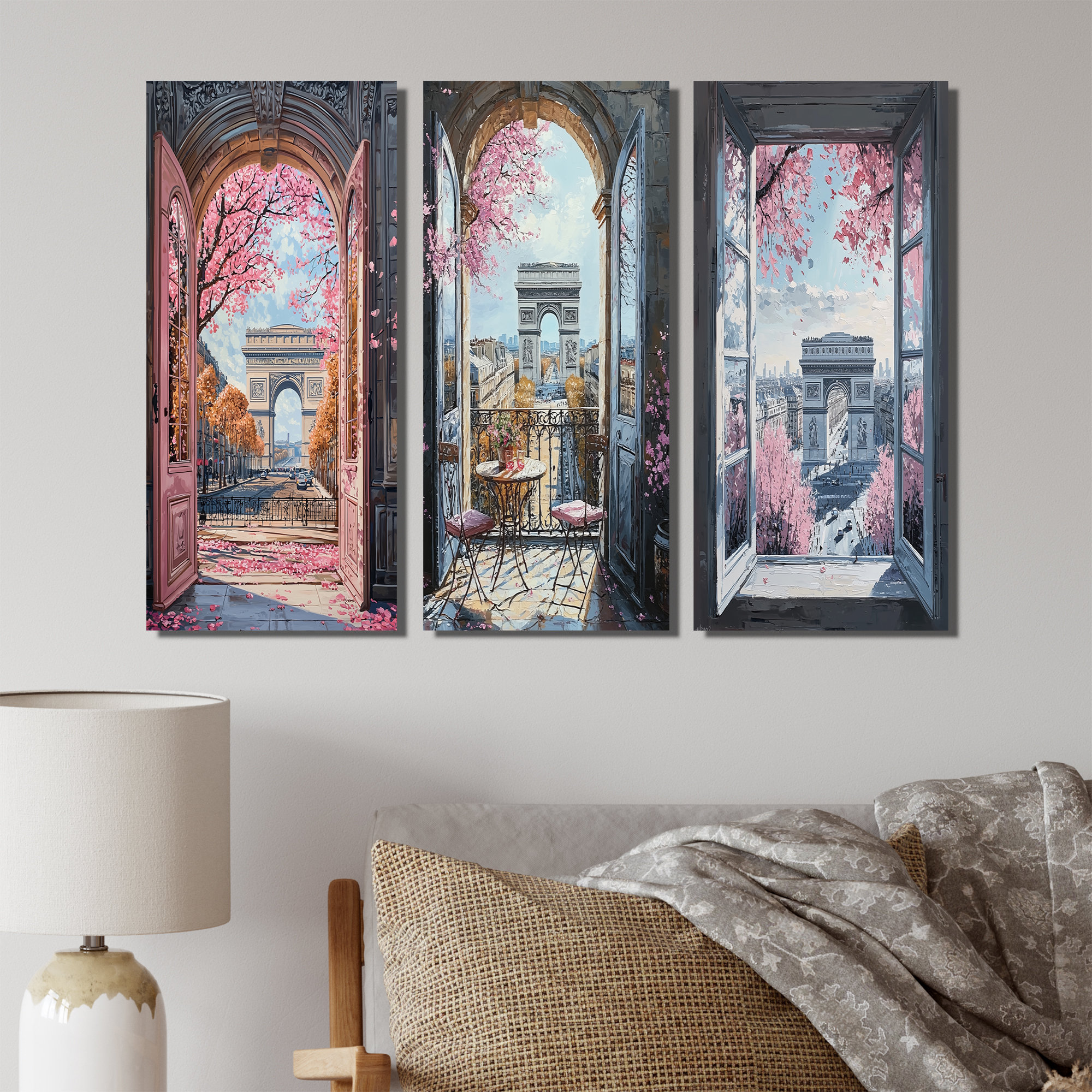 Lark Manor™ Pink Arc De Triomphe Windows View I - City Paris Wall Art Collection | Wayfair