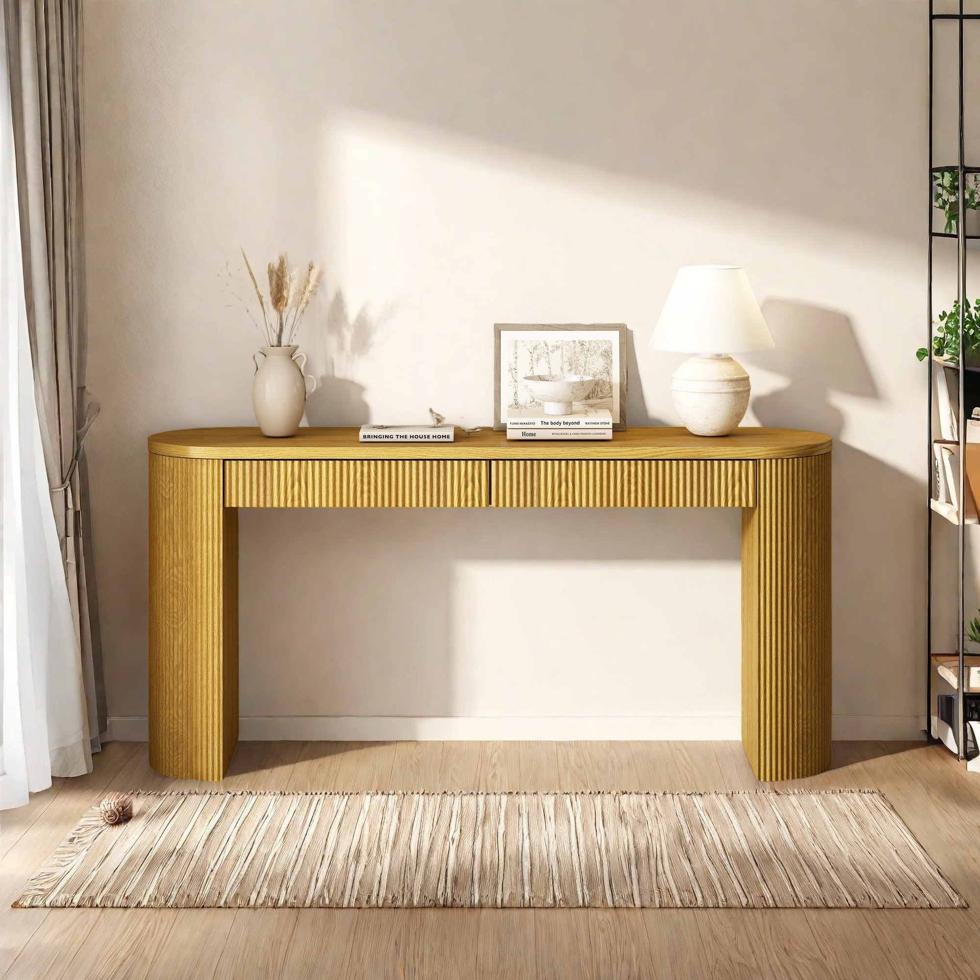 Hokku Designs Modern Entryway Console Table with Vertical Line Design ...