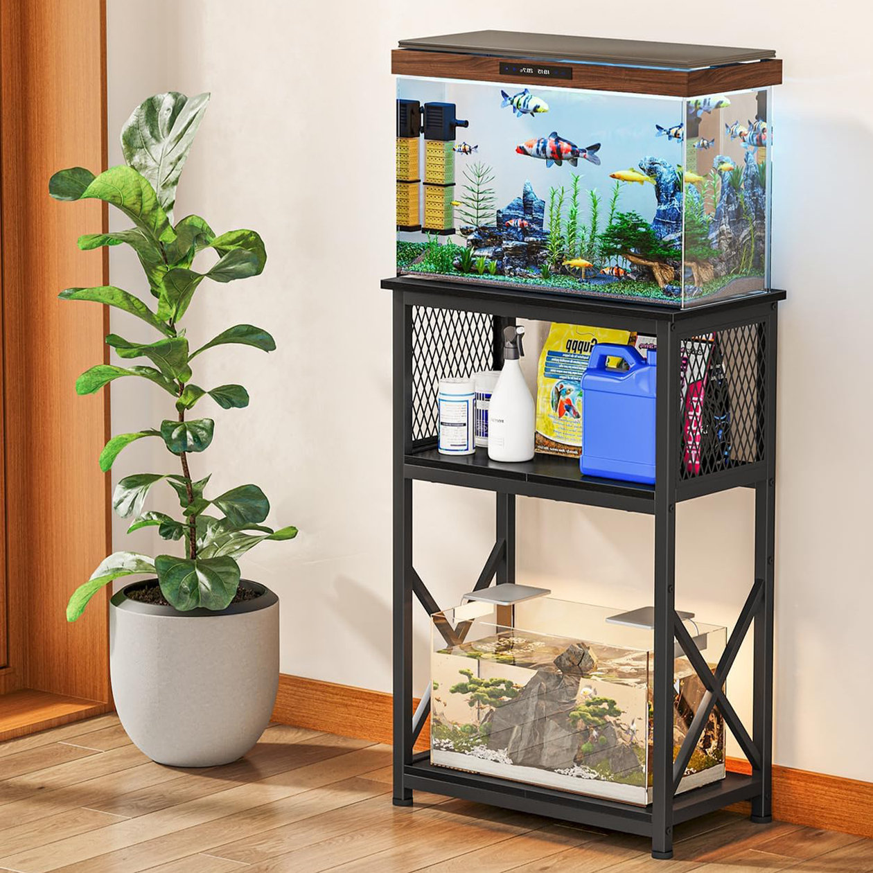 Latitude Run® 3 Tier Fish Aquarium Stand with Storage,10 Gallon Tank ...