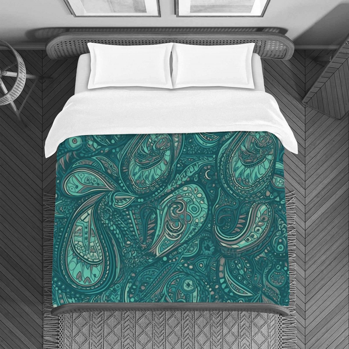 VisionDecor Botanical Blue/Turquoise Microfiber Duvet Cover | Wayfair