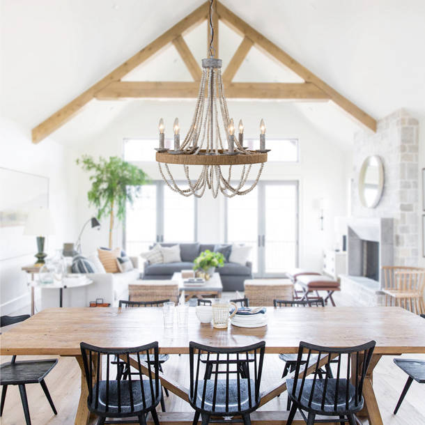 Langley Street Heald 4-Light Beads White/Brown Finish Dimmable Pendant ...