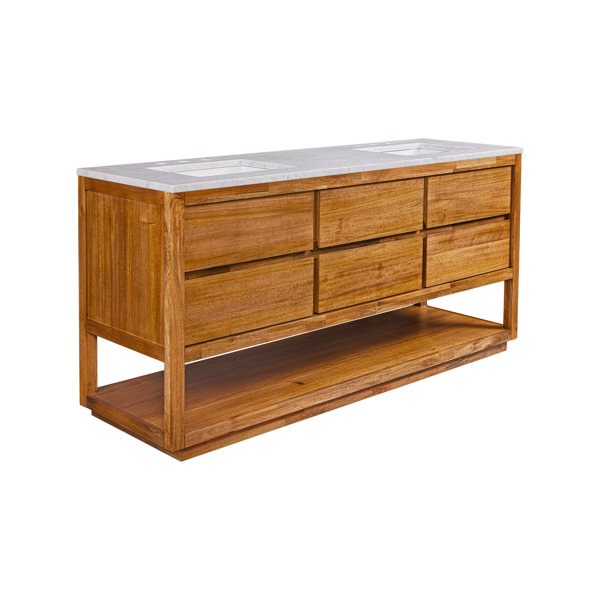 Birch Lane™ Tessa 72 In. Mango Wood Carrara White Marble Countertop ...