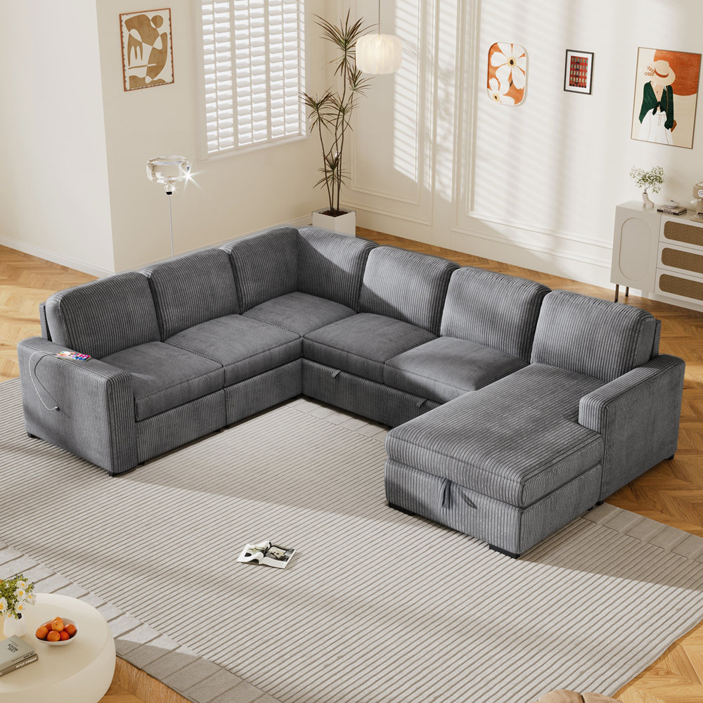 Hokku Designs U-shaped Corduroy Oversized Corner Sofa with Storage ...