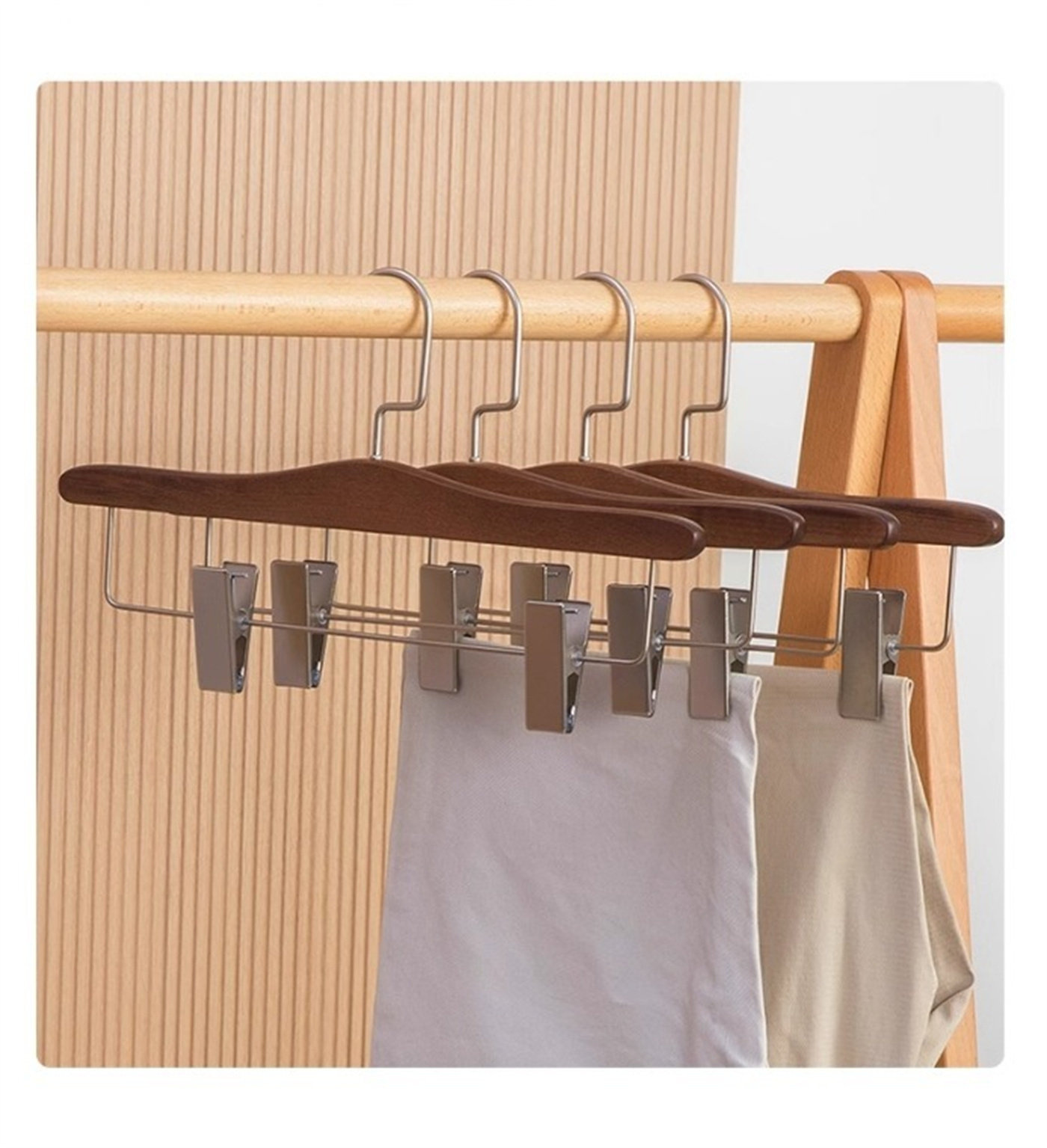Rebrilliant Solid Wood Pants Hanger with Clips | Wayfair