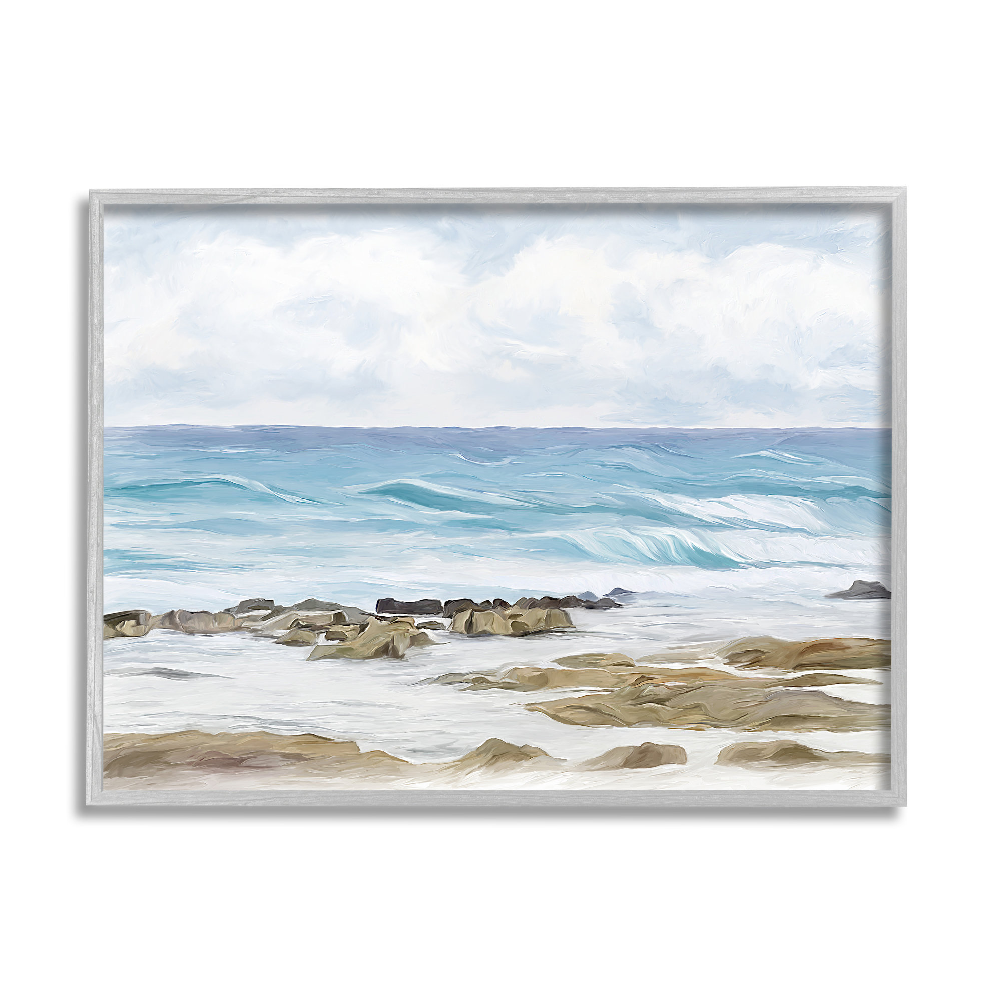 Stupell Industries Rocky Shore Beach Waves Framed Giclee Art by Ramona ...
