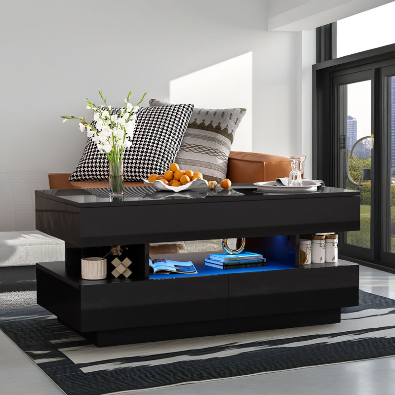 Ivy Bronx Lift-Top Coffee Table with LED Lights - 39.4" Modern Storage ...