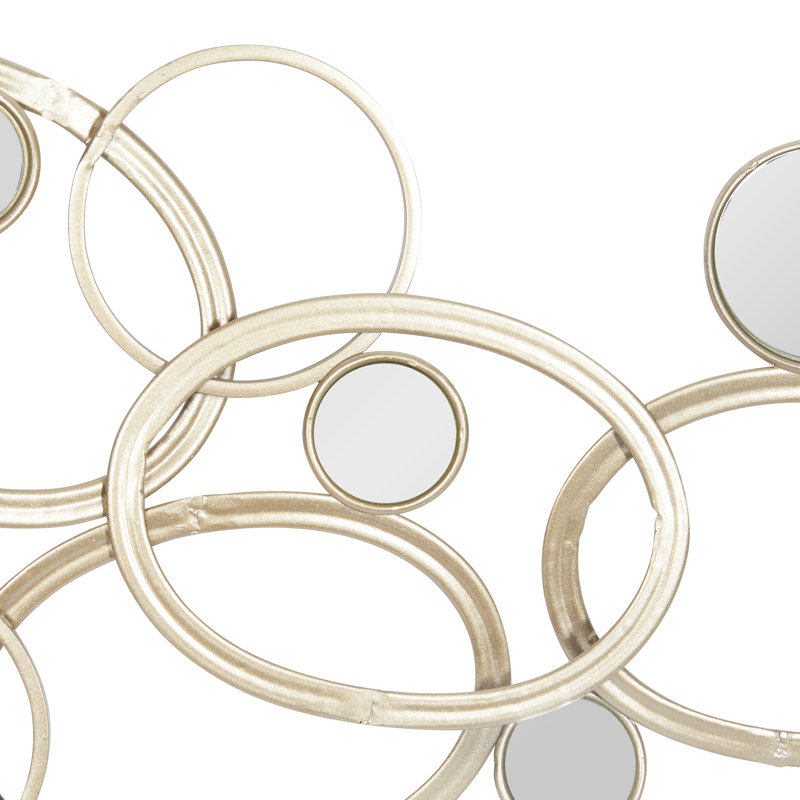 Ivy Bronx Metal Geometric Gold Wall Decor with Round Mirrored Accents ...