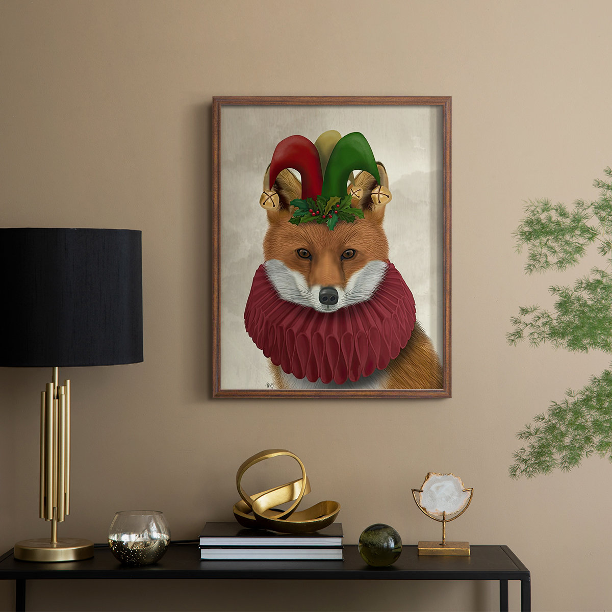 The Holiday Aisle® Christmas Foxy Christmas Fool Framed Print - Solid ...