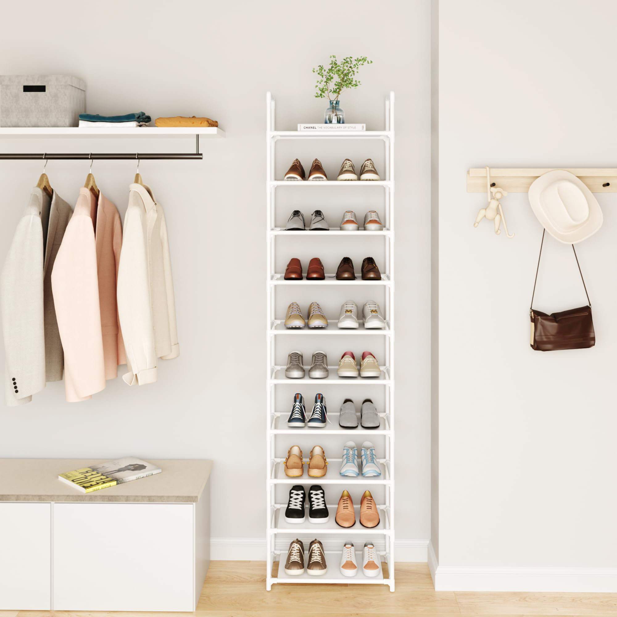 Rebrilliant 10-Tier Tall Shoe Rack For Closet, Entryway, Adjustable ...