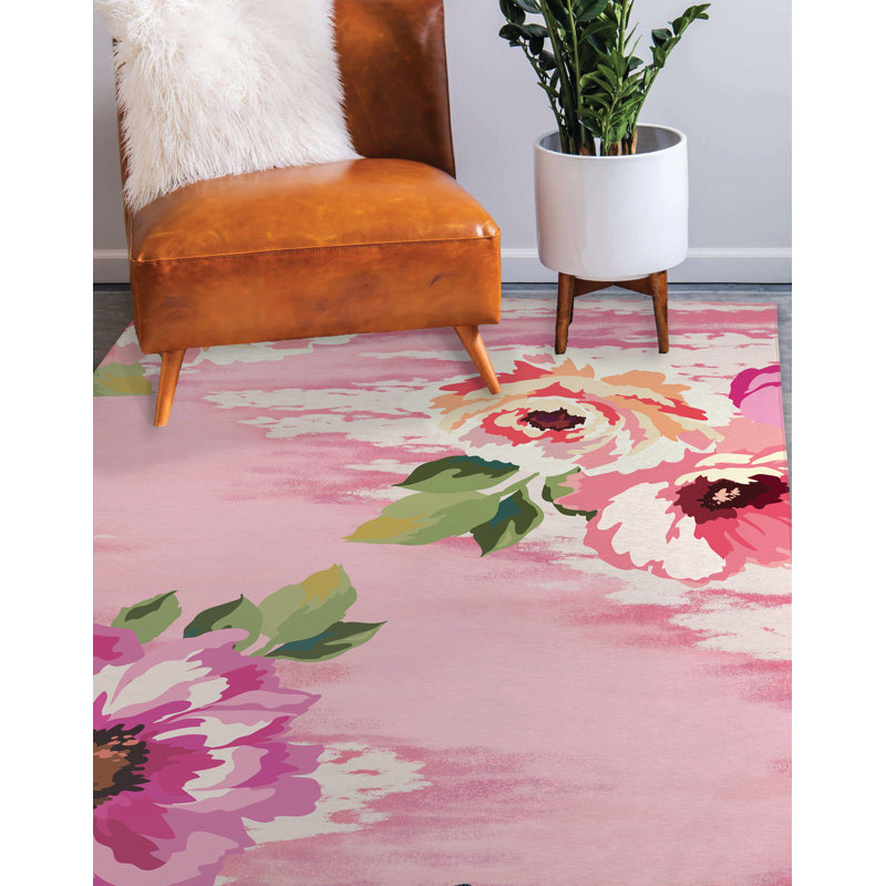 Red Barrel Studio® Performance Pink/Green Rug | Wayfair
