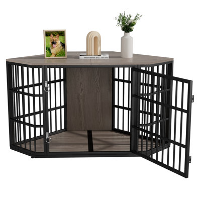 Tucker Murphy Pet™ Large Corner Dog Crate Furniture For 2 Dogs With 2 ...