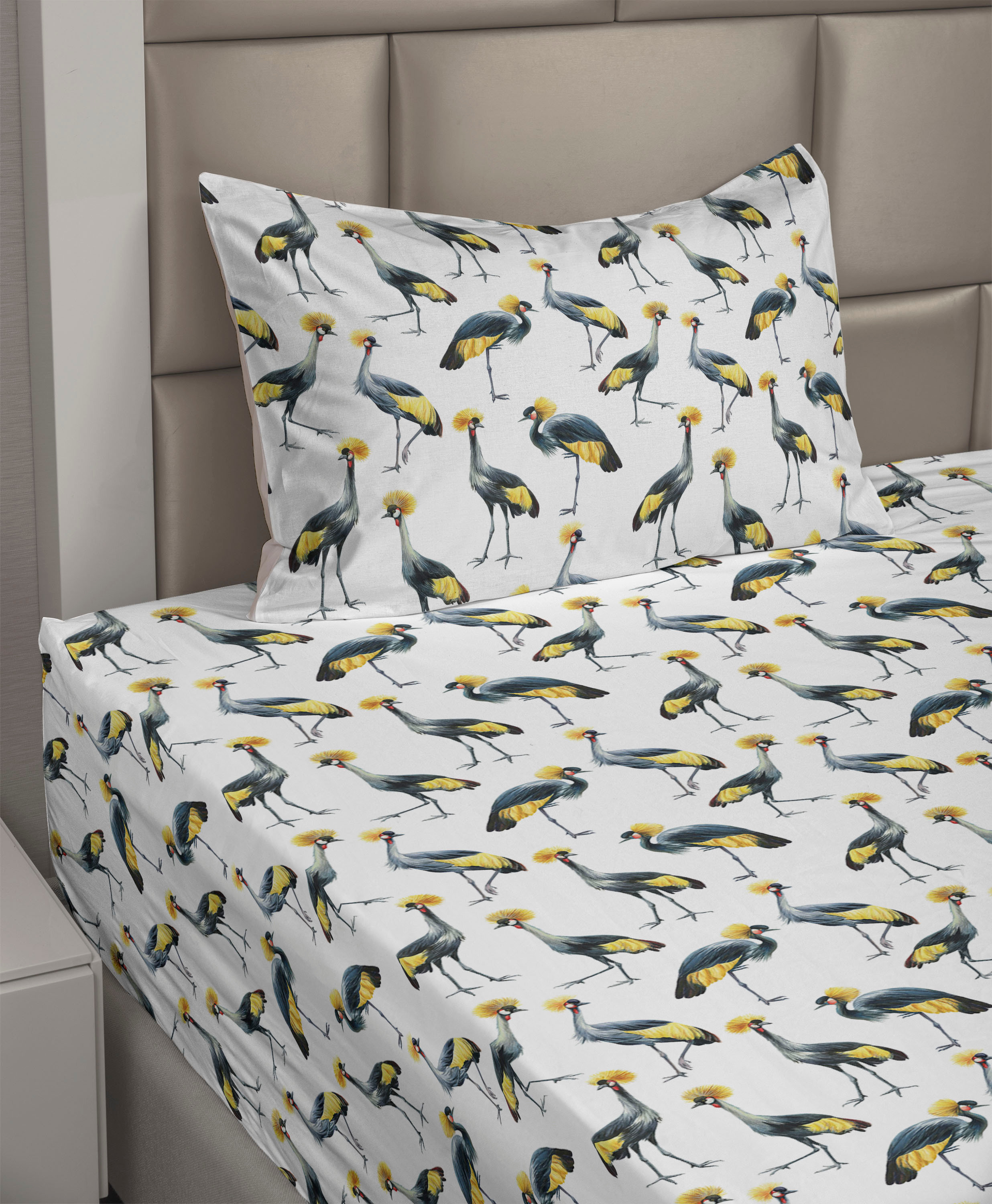 Ambesonne Bird Print Sheet Set Exotic Art Jungle Cranes Earth Yellow ...