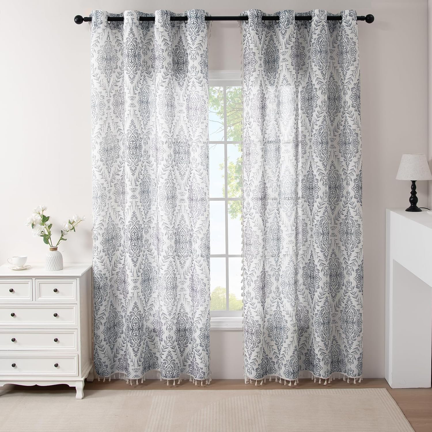 Bungalow Rose Tapue Damask 84 Inch Light Filtering Drapes with 2 Panels ...
